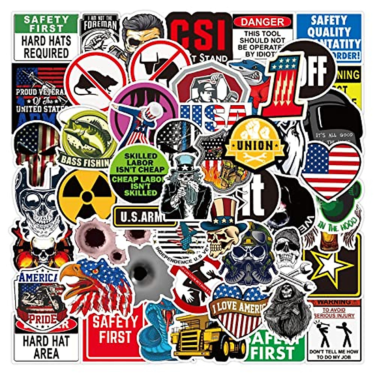 50 pcs Hard Hat Stickers and Decals Funny Toolbox Warning Sticker Helmet Stickers Welding Stickers Construction Stickers for Adults, Mechanics, Electricians, Military, Construction, Welders