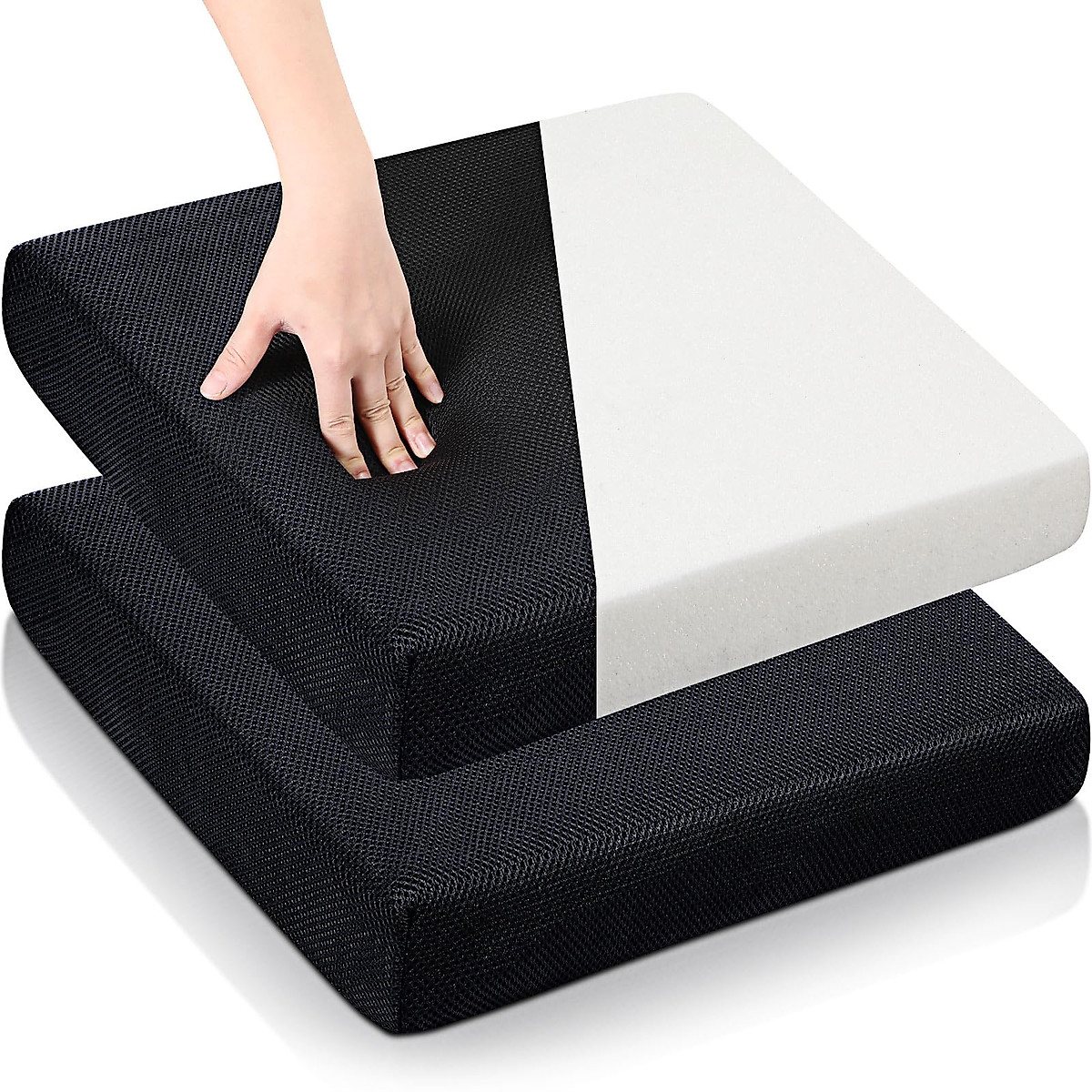 2 Pcs Large Memory Foam Seat Cushion 18 x 16 x 3 Inch Breathable Chair Pad Cushions Comfortable Wheelchair Chair Pillow with Washable Cover for Desk Car Office Back Pain Relief Coccyx Cushion (Black)