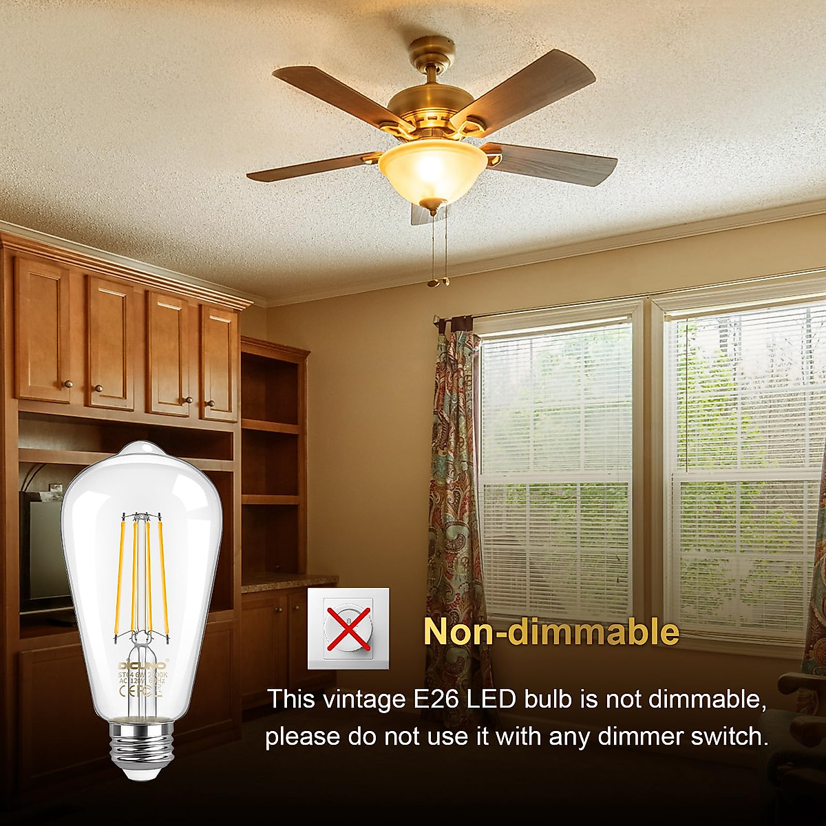 DiCUNO ST64 Edison LED Bulb 60W, Warm White 2700K, 6W LED Edison Bulb, Vintage Filament Light Bulbs for Decoration, 800LM, Non-Dimmable, Clear Glass, 80+ CRI, Pack of 6