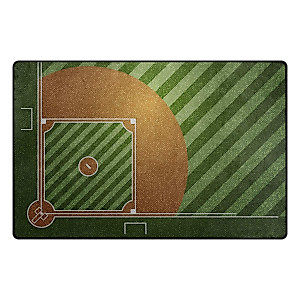 ALAZA Area Rugs 60x39 inches Baseball Field Lightweight Non-Skid Rugs for Kids Room Living Room Bedroom Floor Mats