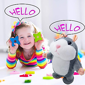 Upgrade Version Talking Hamster Mouse Toy - Repeats What You Say and Can Walk - Electronic Pet Talking Plush Buddy Hamster Mouse for Kids Gift Party Toys (Grey)