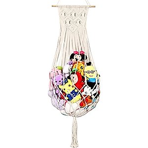 Stuffed Animal Net or Hammock Macrame Toy Display Wall Hanging Net for Plush Toy Storage Boho Nursery Bedroom Decor Stuffy Animal Toy Organizer