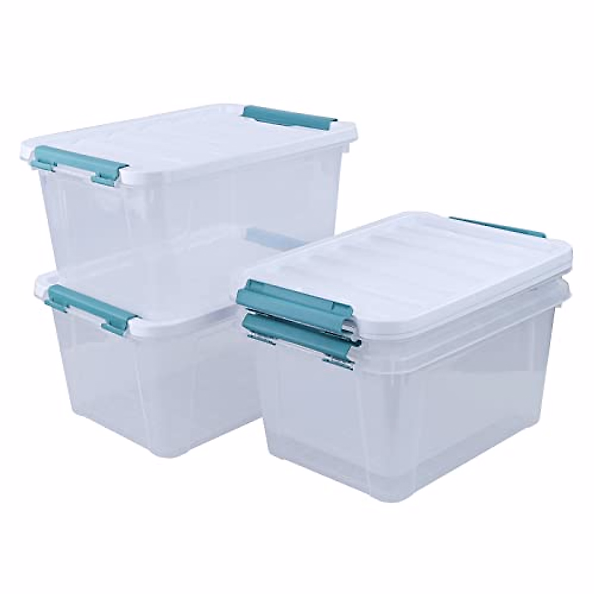 Yarebest 20 Quart Plastic Latches Storage Container Boxes, Clear Storage Box Bins Set of 4