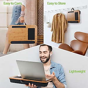 AMERIERGO Lap Desk - Fits Up to 17 Inch Laptop Lap Desk with Wrist Rest & Built-in Mouse Pad, Portable Laptop Stand for Sofa & Bed, Multifunctional Slot for Tablet, Pen & Phone (Natural Wood)