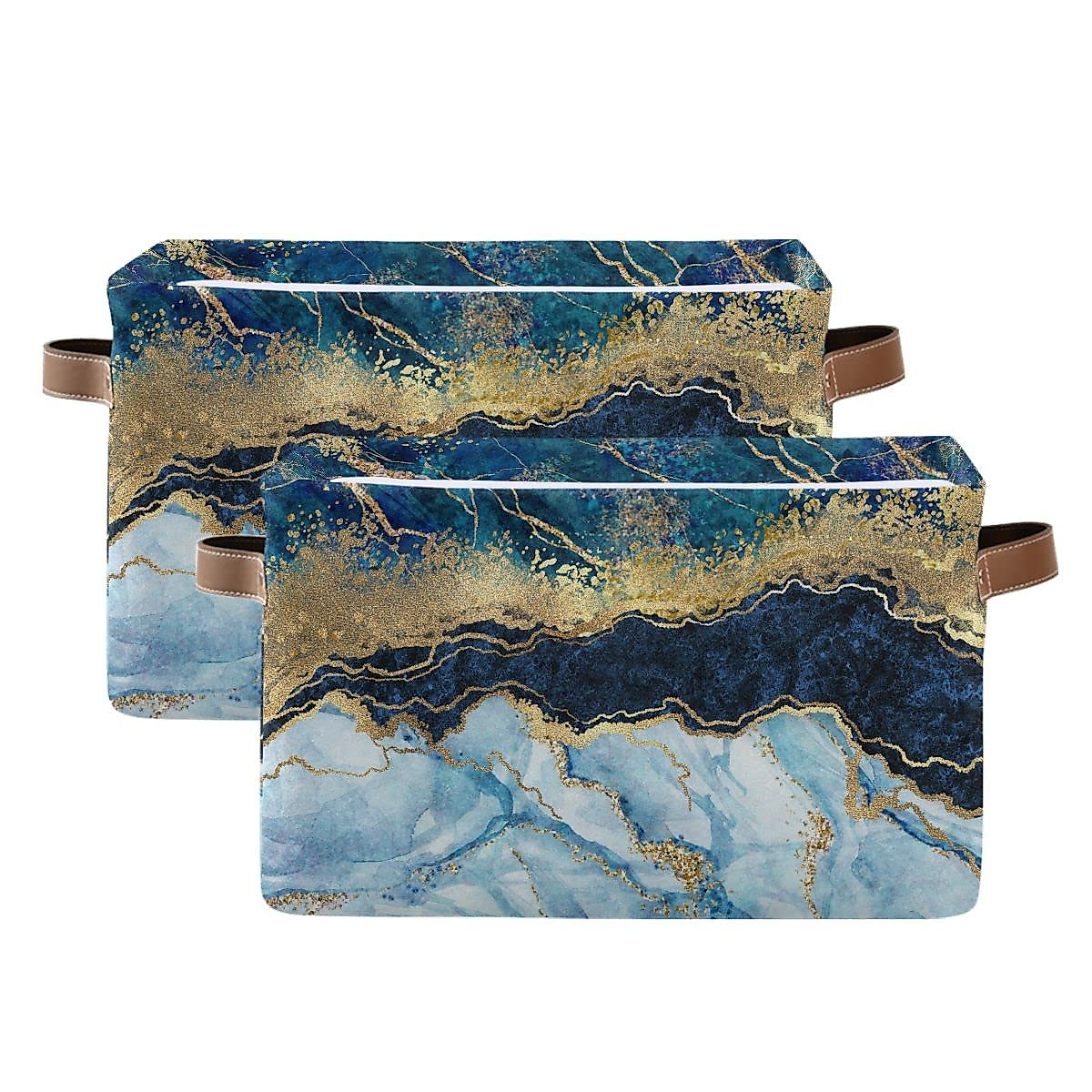 Blue Gold Marble Abstract Modern Square Storage Basket Storage Bins Canvas Storage Organizer Closet Shelf Organizer for Home Office, 1 Pc