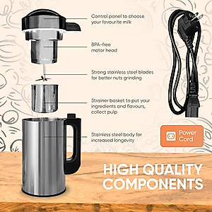 Automatic Nut Milk Maker 50Oz - No Spills, No Fuss, No Straining. Stainless Steel powerful Almond milk maker machine, Oat Milk Maker, Soymilk Machine Maker. Multifunctional