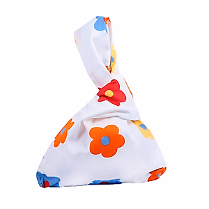 VALICLUD Flower Tote Bag Cotton Knot Bag Wrist Handbag Japanese Wrist Bag Knot Closure