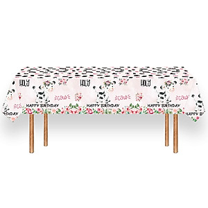 Letromp Holy Cow Birthday Party Table Cloth 3 Pack 54'' x 108'' Pink Cow Print Table Covers for Farm Animals Cow Theme Girls Baby Shower 1st 2nd 3rd 4th Birthday Party Table Supplies Decorations