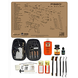EDOG Range Warrior 27 Pc Gun Cleaning Kit - Compatible with Sig Sauer P320 Tan - Schematic (Exploded View) Mat, Range Warrior Universal .22 9mm - .45 Kit & Tac Book Accessories Set