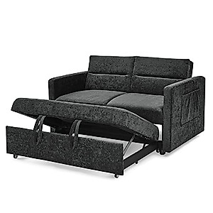 YUNLife&Home Modern Upholstered Futon Loveseat Sofa Convertible to Sleeper Sofá Bed,Love Seat Chaise Lounge Couch Chair 2-Seat with Adjustable Backrest for Living Room Apartment Small Space