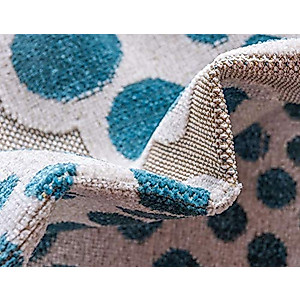 Unique Loom Modern Collection Geometric, Contemporary, Circles, Swirls, High-Low Pile, Indoor and Outdoor Area Rug, 7 ft x 10 ft, Ivory/Teal