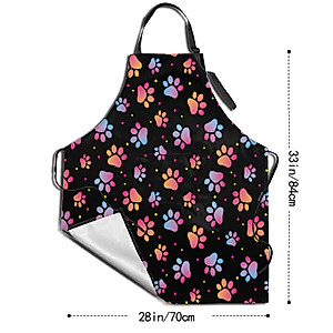 Wisedeal Dogs Paw Apron, Funny Colorful Pet Paws Animal Footprint Apron with 2 Pockets Adjustable Neck for Mom Dad Men Women, Suitable for Kitchen Cooking Lover Dog Chef Grill Bistro Baking BBQ
