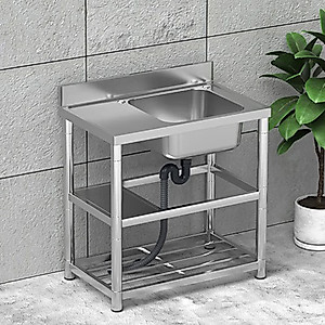 HzaiDanXin, Single Bowl Kitchen Sinks，Outdoor Sink，Outdoor Kitchen Sink，Small Rv Sink，Bar Sink Drop In，Bar Sink With Cutting Board，Laundry Tub，Free Standing Stainless-Steel Single Bowl, 31in