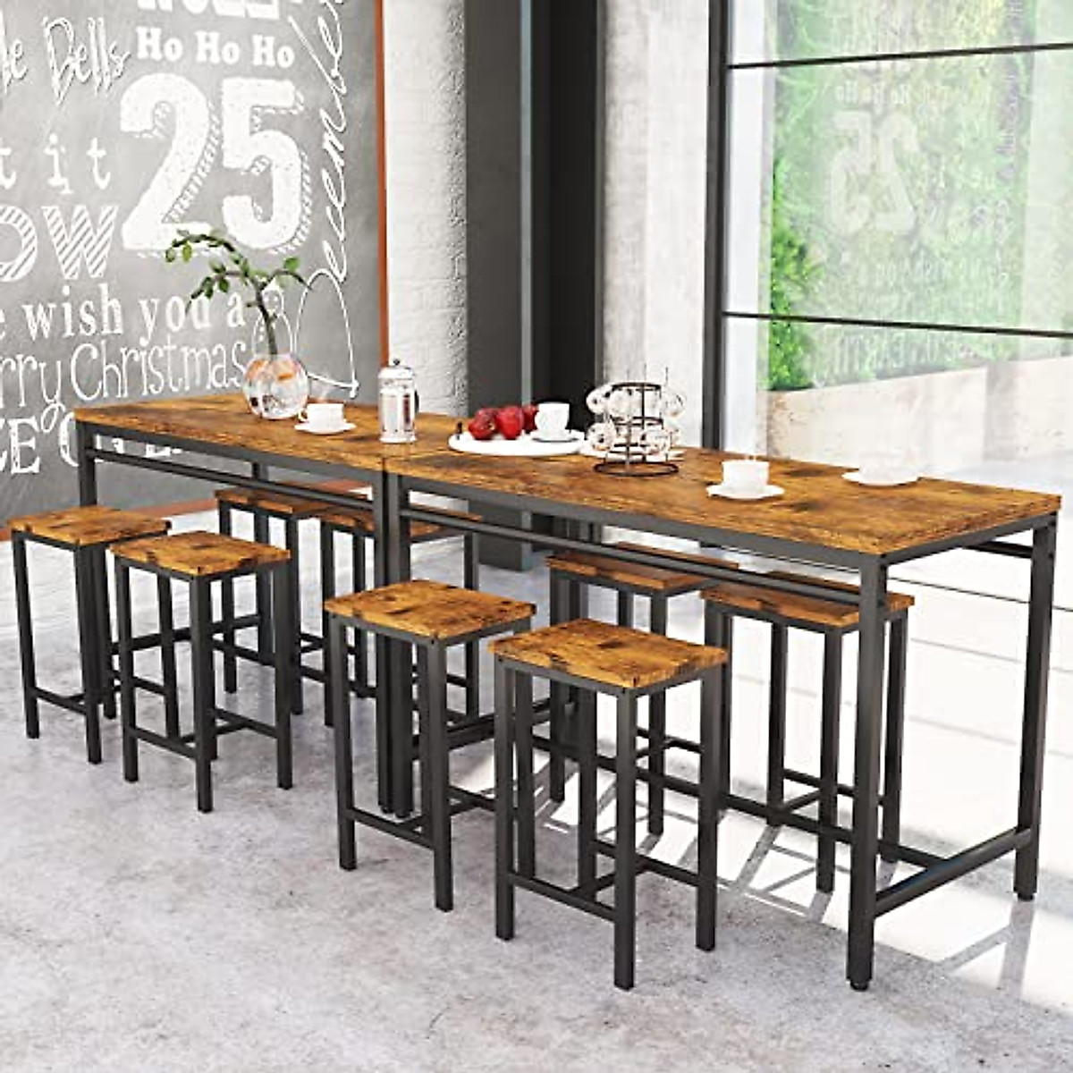 Lamerge Dining Bar Table Set for 4, Modern Counter Height Table and 4 Bar Stools, 5 Piece Bar Table and Chairs Set for Small Spaces, Apartment, Pub, Dining Room, Kitchen (Rustic Brown)