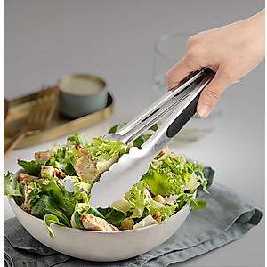 Hotec Stainless Steel Kitchen Tongs Set of 2 - 9" and 12", Locking Metal Food Tongs Non-Slip Grip