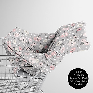 Sweet Jojo Designs Grey Watercolor Floral Girl Infant Baby Car Seat Cover Nursing Breastfeeding Shopping Cart Stroller Canopy Blush Pink and White Boho Bohemian Shabby Chic Rose Flower Gray Farmhouse