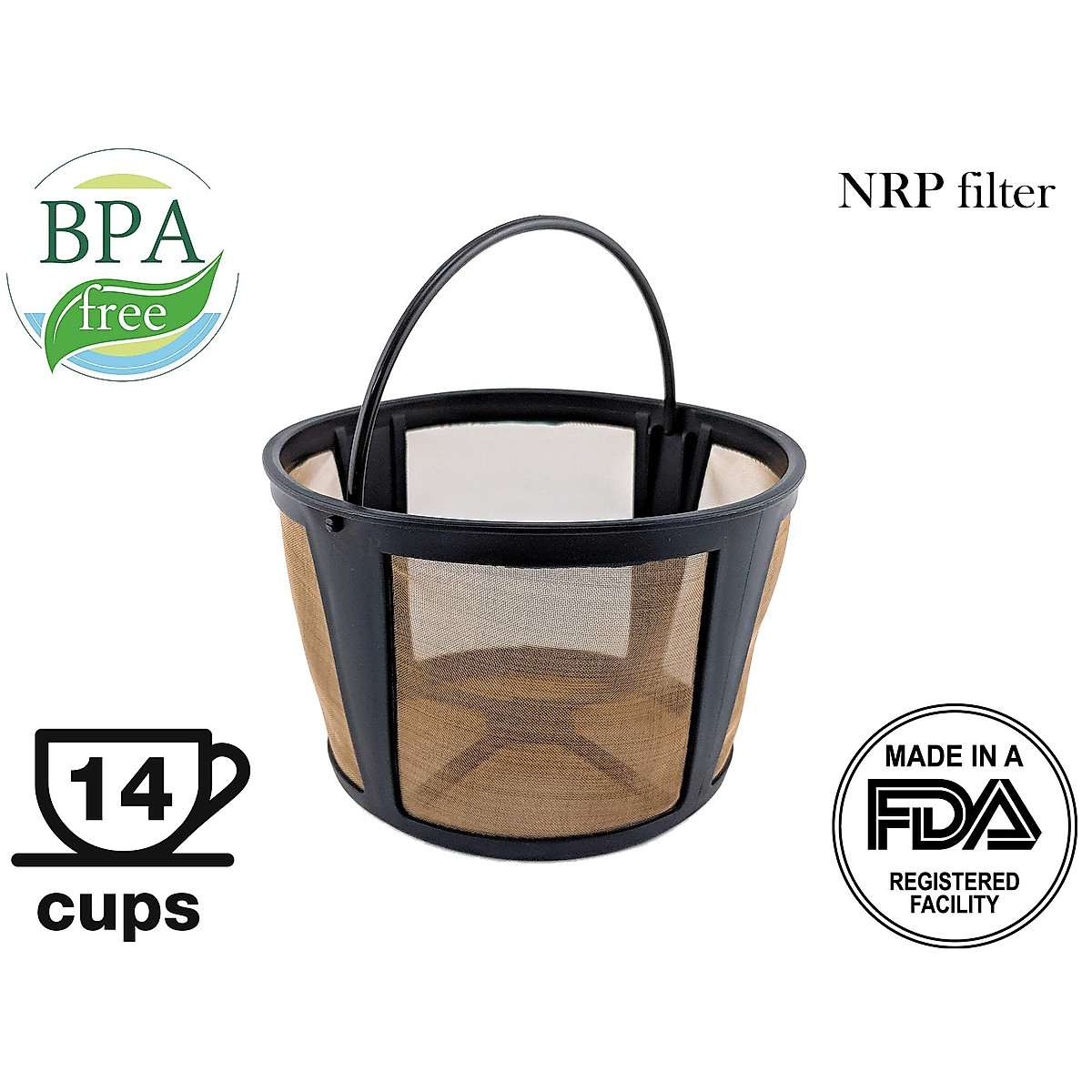 NRP Tall 14-cup Screen Basket Permanent Coffee Filter Replacement for KRUPS Coffeemaker EC422, 321-324 | Also fit other Drip Coffeemaker with Large Brew Section