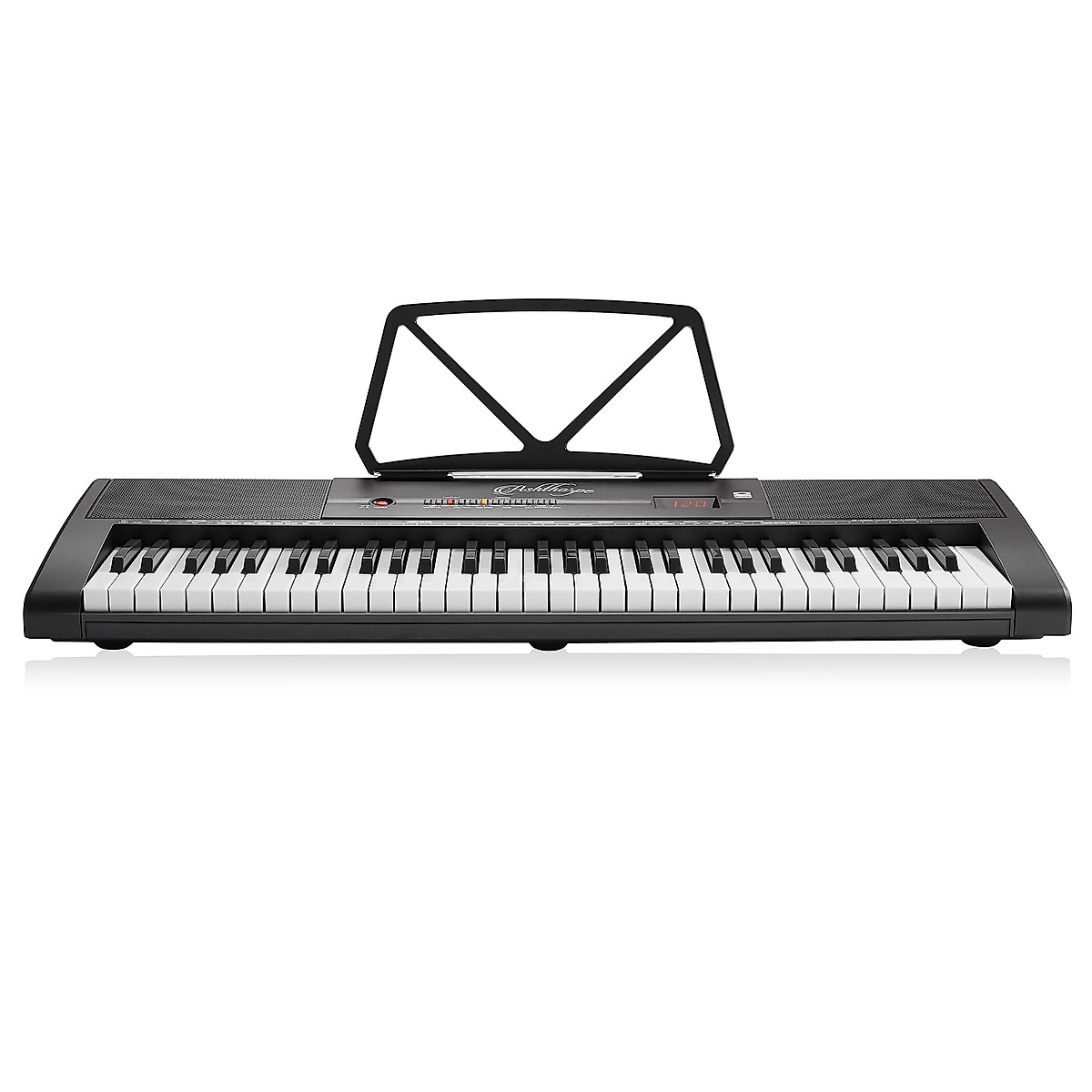 Ashthorpe 61-Key Digital Electronic Keyboard Piano with Light Up Keys, Includes Stand, Bench, Headphones, Mic and Keynote Stickers