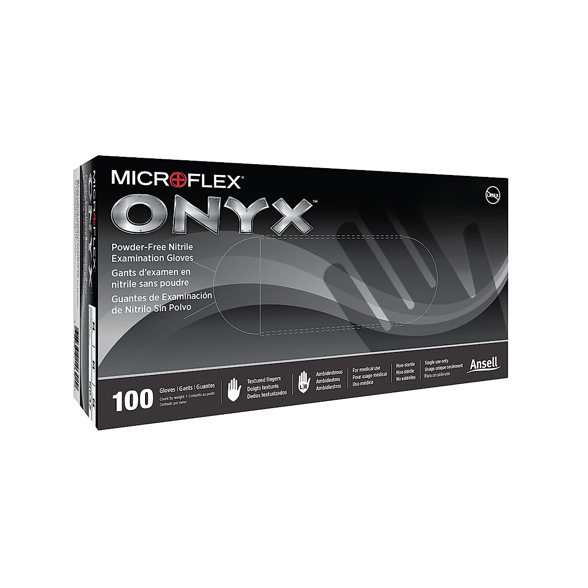 Ansell Microflex Onyx N64 Disposable Nitrile Exam Gloves for Automotive, Metal Fabrication - XL, Black (Box of 100)