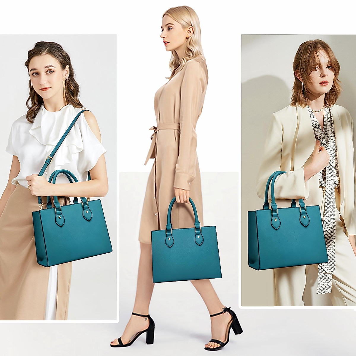 CHICAROUSAL Crossbody Purses and Handbags for Women PU Leather Tote Top Handle Satchel Shoulder Bags (Blue Green)