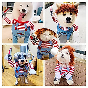 Pet Deadly Doll Dog Costume, Chucky Dog Cosplay Funny Costume Halloween Christmas Dog Clothes Party Costume for Small Medium Large Dogs