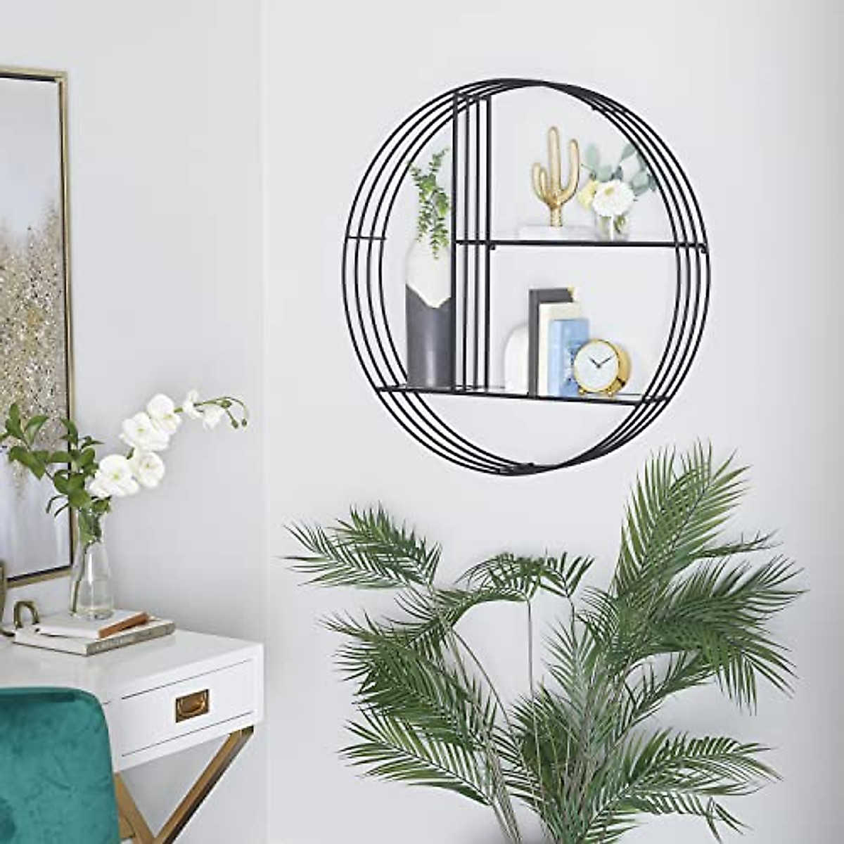 CosmoLiving by Cosmopolitan Metal Round 2 Shelves Wall Shelf, 32" x 6" x 32", Black