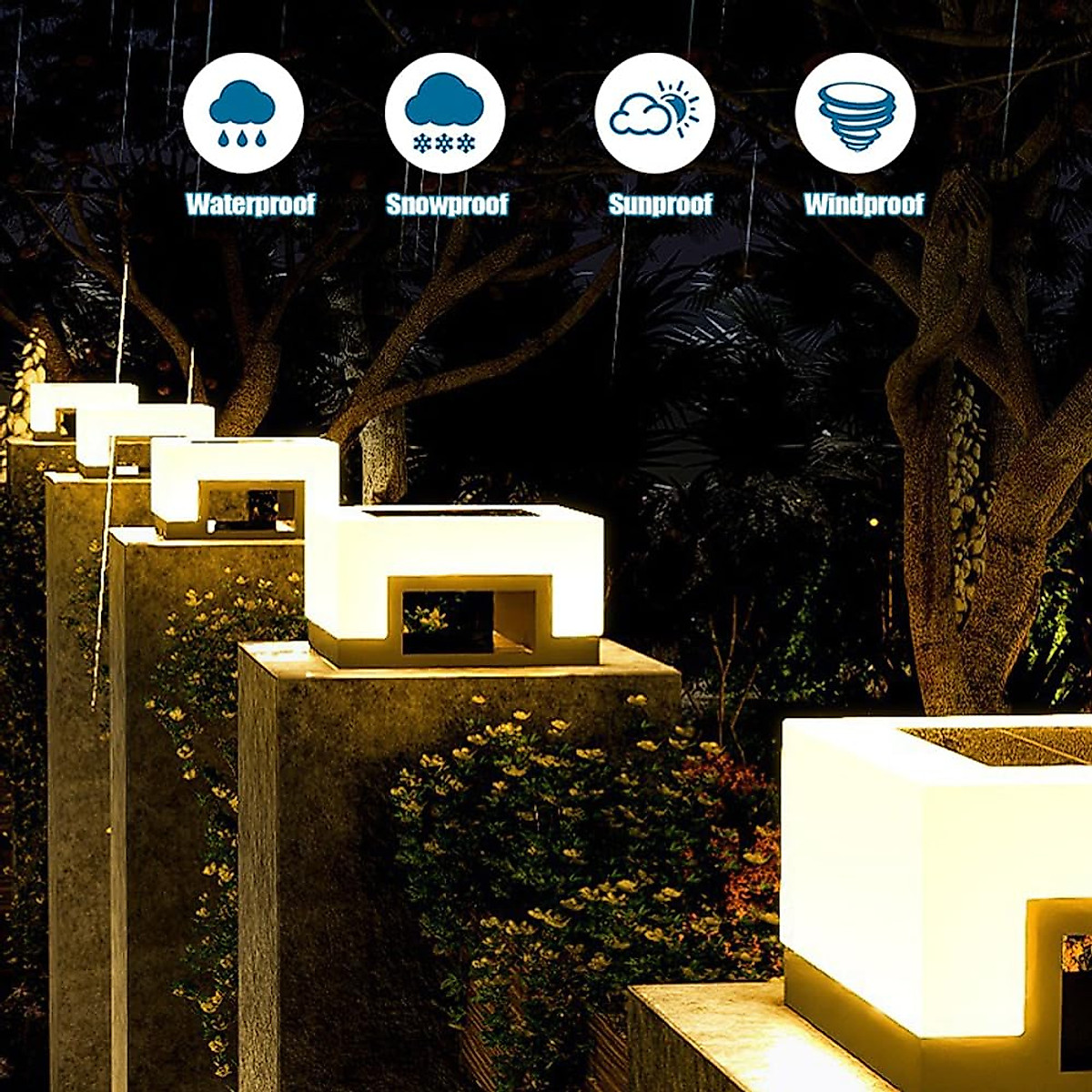 JHBHQKX Outdoor Solar Post Cap Light, Square Exterior Pillar Lantern IP65 Waterproof LED Landscape Lighting Garden Lights for Street Patio Backyard Villa Pathway Lighting