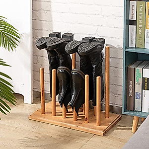 PARANTA Wooden Boots Storage Rack, 6-Pair Tall Boots Holder, Stand-Alone Shoe Organizer, Natural