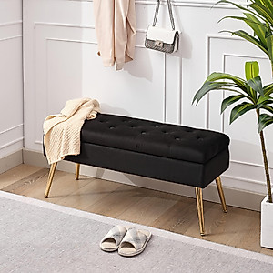 TENLLEY Storage Bench-Entryway Bench,Ottoman for Bedroom End of Bed,Modern Velvet Benche Bedroom Benches for Foot of Bed,Upholstered Bench with Golden Legs 40" Black