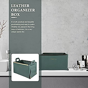 Cabilock Foldable Leather Storage Basket Desktop Sundries Box Cosmetics Storage Bin Vanity Tray Snack Case Vegetable Basket for Organizing Shelf Closet Cabinet Green