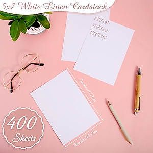 400 Sheets White Linen Cardstock Invitation Cardstock Heavy Weight Blank Printer Paper Cardstock 92lb 250GSM Card Stock for Printer Index Cards Cover Postcards Plain Flash Note 250GSM (5 x 7 Inch)