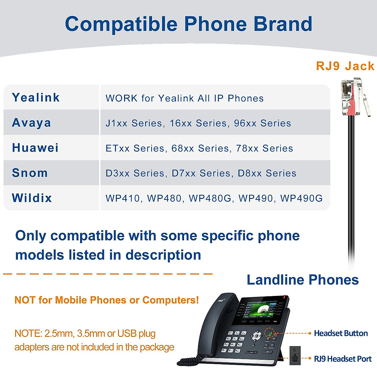 RJ9 Phone Headset for Office Phone with Noise Cancelling Microphone, Binaural Telephone Headsets Work for Yealink T21P T23G T27G T29G T33G T41P T41S T46S T46G T48S T53W Avaya 9608 9611 9630 J169 J179