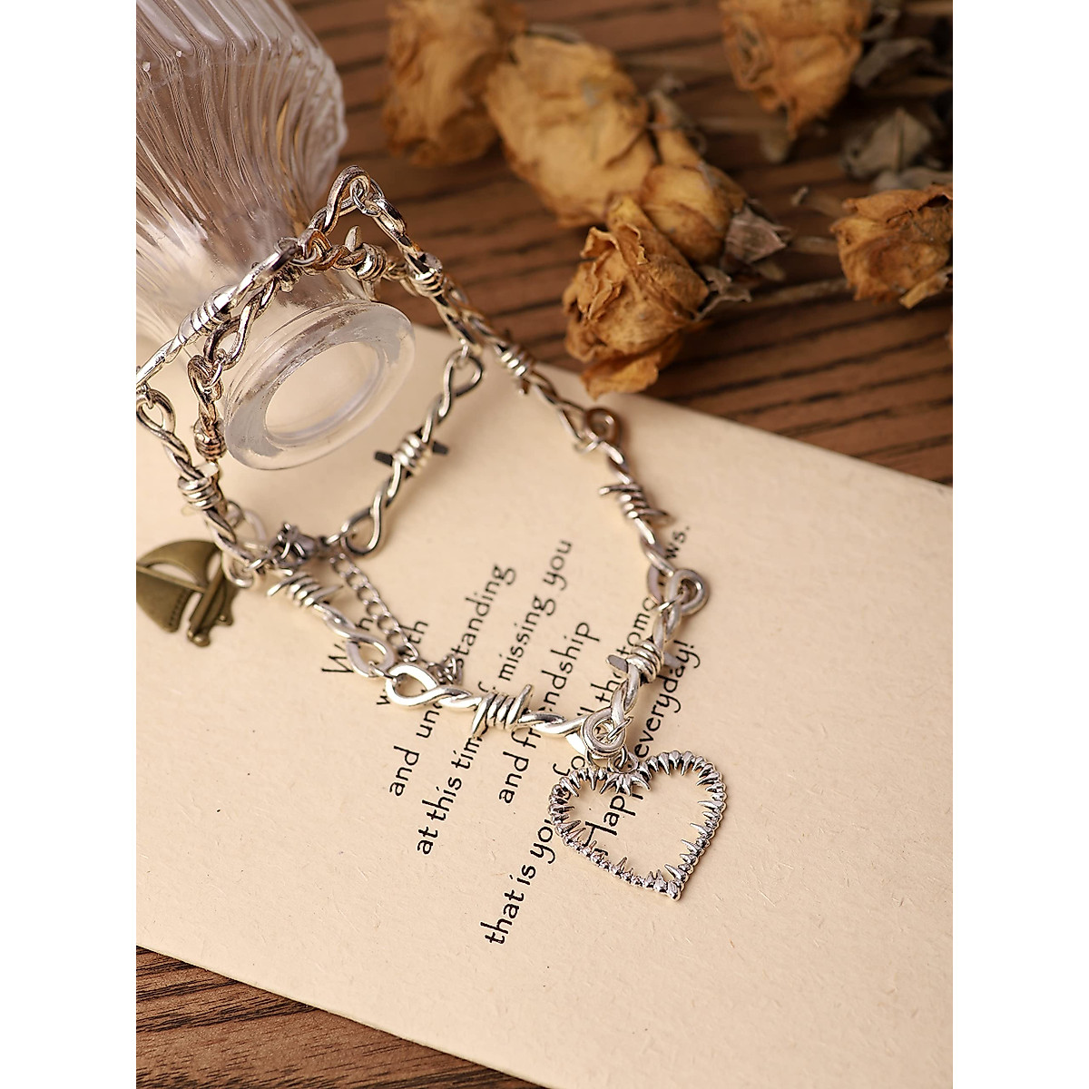 Sacina Gothic Barbed Wire Heart Necklace, Zinc Alloy Heart Pendant, Goth Jewelry Gift for Women