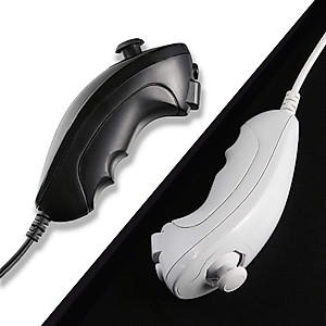 MODESLAB Wii Nunchuck Controller, 2 Pack Nunchuk Controllers Replacement Remote Joystick Gamepad Controller Compatible with Wii Wii U Console(Black+White)