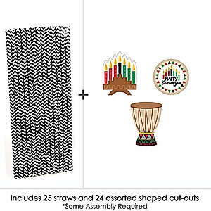 Big Dot of Happiness Happy Kwanzaa - Paper Straw Decor - African Heritage Holiday Party Striped Decorative Straws - Set of 24