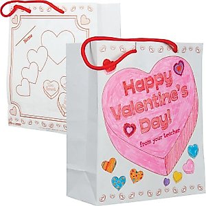 Really Good Stuff Valentine's Day Classroom Gift Bag - 12 Pack - Collect and Carry Kids Craft Bags for The Classroom