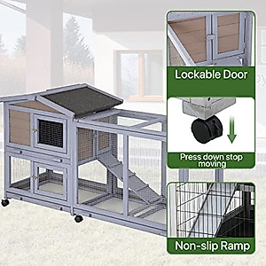 Rabbit Cage Rabbit Hutch Guinea Pig Cage Large Indoor Outdoor Bunny Hutch with Wheels Removable Tray Lockable Doors Waterproof Roof for Small to Medium Animals (Grey)