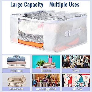 6 Pcs Clear Zippered Storage Bags Plastic Clothes Containers Fabric Blanket Organizer Large Storage Bins with Handles for Bedding Sheets Closet Blankets Toys (White, 16 x 12 x 8 Inch)
