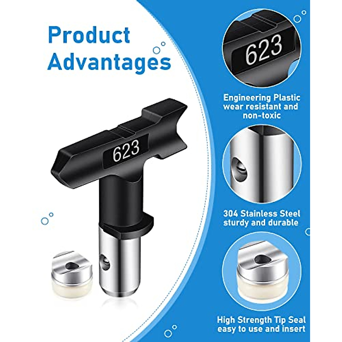 Spray Nozzle Spray tip Reversible Spray Tips Airless Paint Sprayer Nozzle Tips Airless Paint Spray Machine Parts for Homes Buildings Garden Decks Fences (5 Pieces - 211, 313, 415, 517, 623)