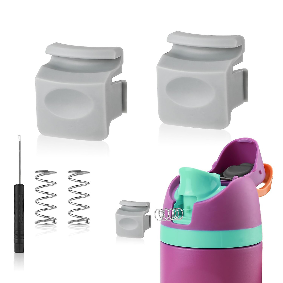 PEUTIER 2pcs Replacement Button Compatible with Owala FreeSip 24oz 32oz, BPA-Free Water Bottle Lid Mouth Push Button Switch Replacement Parts for Owala 16/19/24/32/40oz Bottle Accessories, Grey