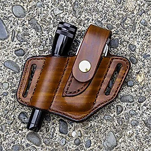 Timpfee Knife Belt Sheath,Leather Sheath, Knife Leatherman Holster with Pen Holder, Key Fob Organizer Sheath for Belt and Flashlight Sheath Multitool Pouch Tactical Pens Tools Black