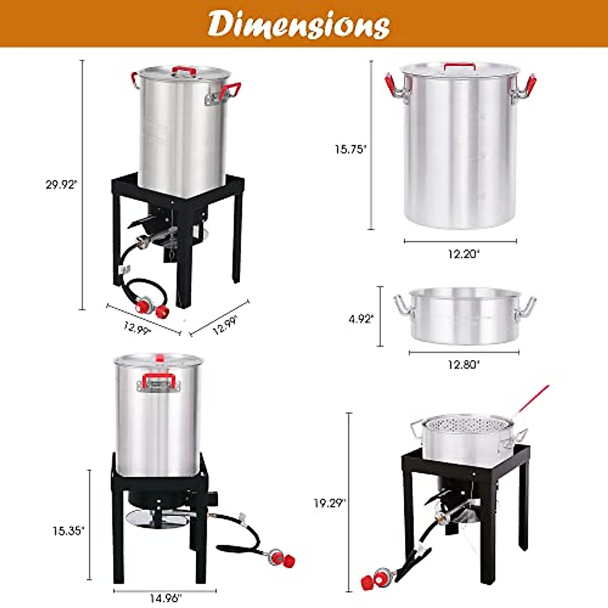 Grills House Turkey Fryer Set TF30TG, Aluminum Fish Boiler Steamer Kit with Heat-Resistant Gloves, 50,000 BTU Propane Burner, Ideal for Thanksgiving Day and Outdoor Cooking, 30 Qt & 10 Qt Pot