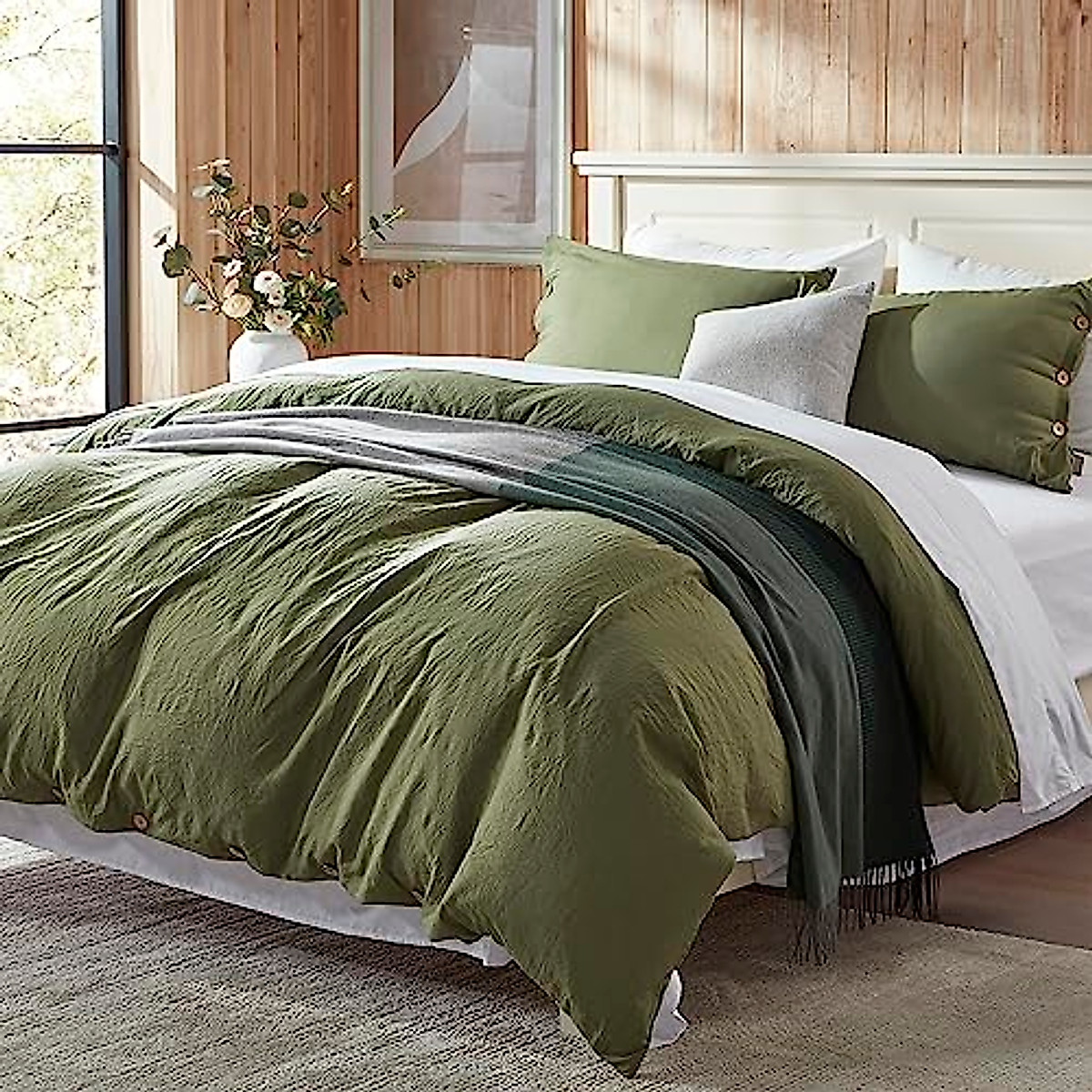 Anluoer Duvet Cover Twin Size,Olive Green Duvet Cover Set with Buttons Closure, Ultra Soft Washed Microfiber Bedding Comforter Cover with 1 Pillowcases for All Season(68x90 inches, 2 Pieces)