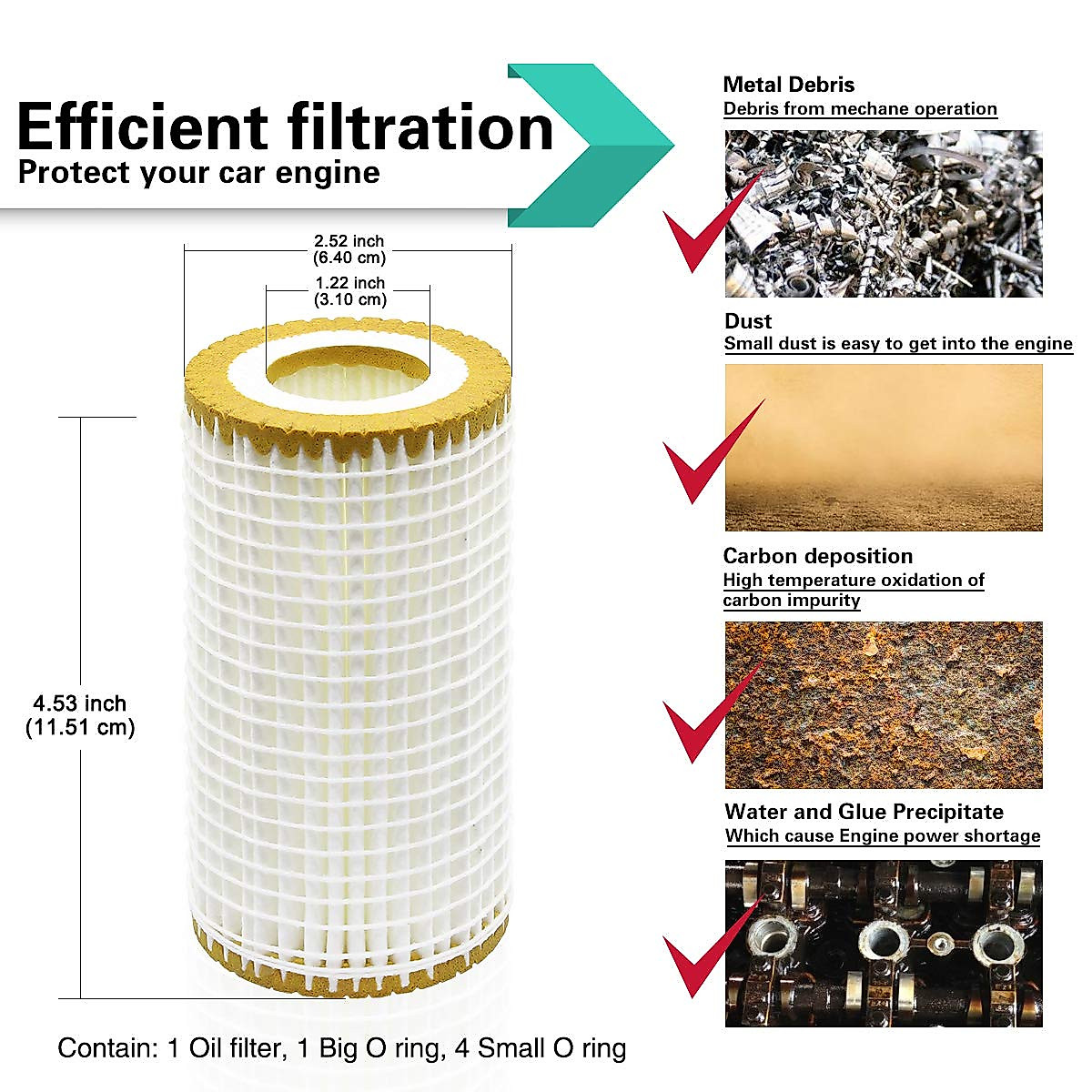 Oil Filter Fits for Mercedes-Benz C240 E320 C230 C300 C320 C350 E350 E500 Gl450 Sl500 Metal Free Replace Mann Engine Filter hu718/5x | Part No. 0001802609 1121840225 1121800009