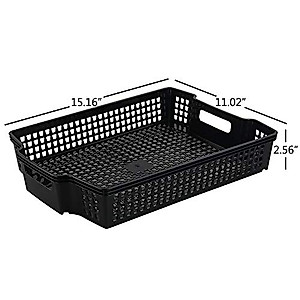 Anbers Black Plastic Storage Baskets, Stackable Office Organizer Trays, 6 Packs