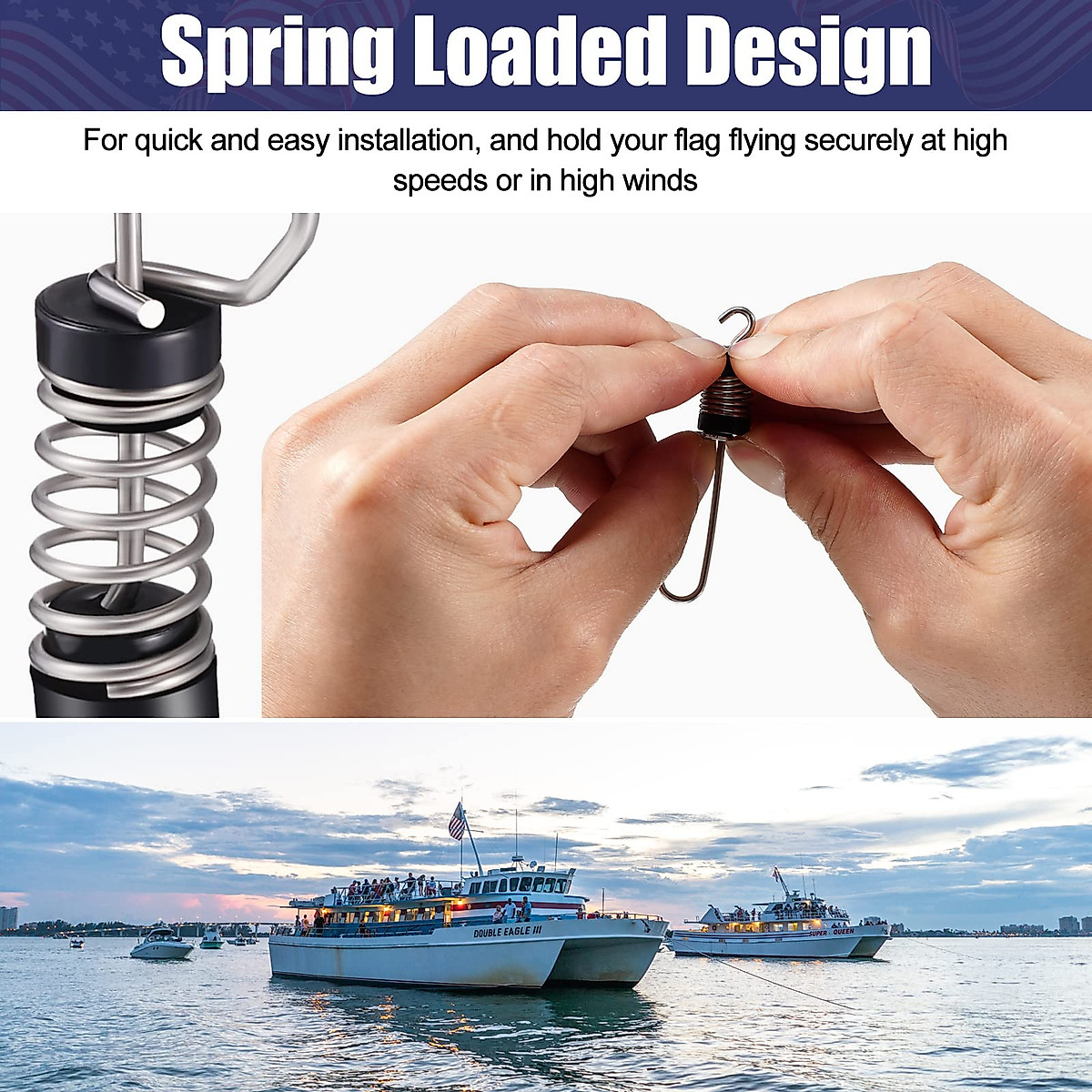 Moxweyeni Boat Flag Clips Stainless Steel Marine Flag Clips for Halyards Outrigger Lines Antennas Stern Lights Flagpole Rope Fishing(4 Pack)