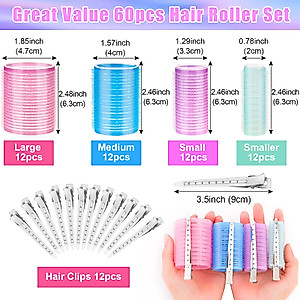 Cludoo Hair Roller Set of 60 PCS with Duckbill Clips, Includes 4 Sizes (Jumbo, Large, Medium, Small) and 4 Colors, for DIY or Hair Salon, Acrylic Material, for Long Medium Short Hair