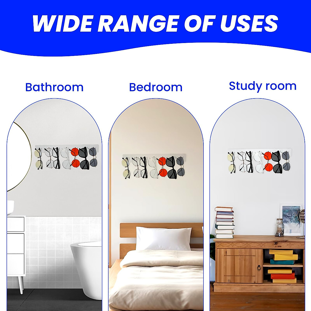 Ubamdom 2 PCS Sunglasses Organizer, Large Acrylic Sunglasses Holder Organizer, Wall-Mounted Sunglasses Holder Organizer, Eyeglasses Hangers for Entryway, Living Room and Bedroom (White)