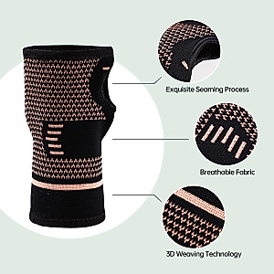 KEPHTELAN Wrist Brace for Carpal Tunnel Relief Night Support,Wrist Compression Sleeve (Pair)-Wrist Brace Right Left Hand for Working Out, Tendonitis, Women Men (Medium, Cooper)