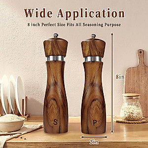 2 Pack Salt and Pepper Grinder Set, Acacia Wood Salt Mill Pepper Grinder with Ceramic/Stainless Steel Core, Modern and Elegant Wooden Salt and Pepper Set